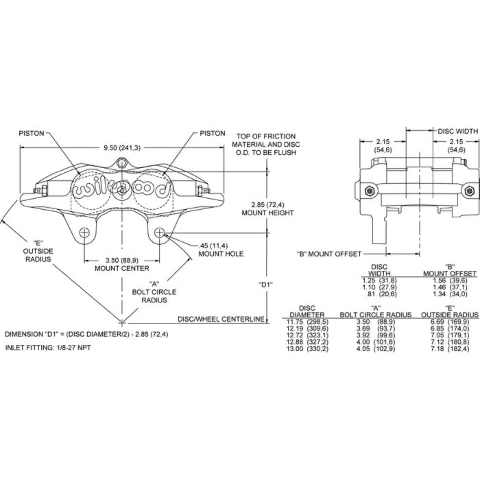 Wilwood 120-11134 Forged Superlite Internal Universal Lug Mount Caliper ...